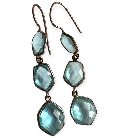 Jewelry | Triple Drop Light Blue Hydro Quartz Gemstone Earrings | Poshmark